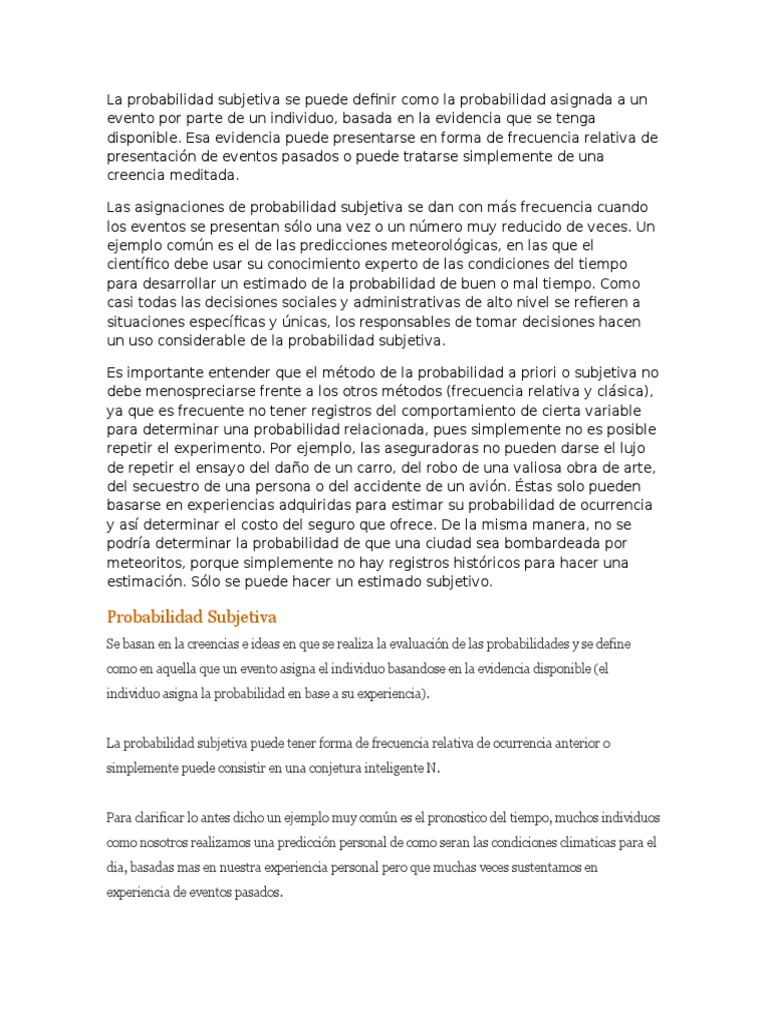 La Probabilidad Subjetiva | Probabilidad | Subjetividad