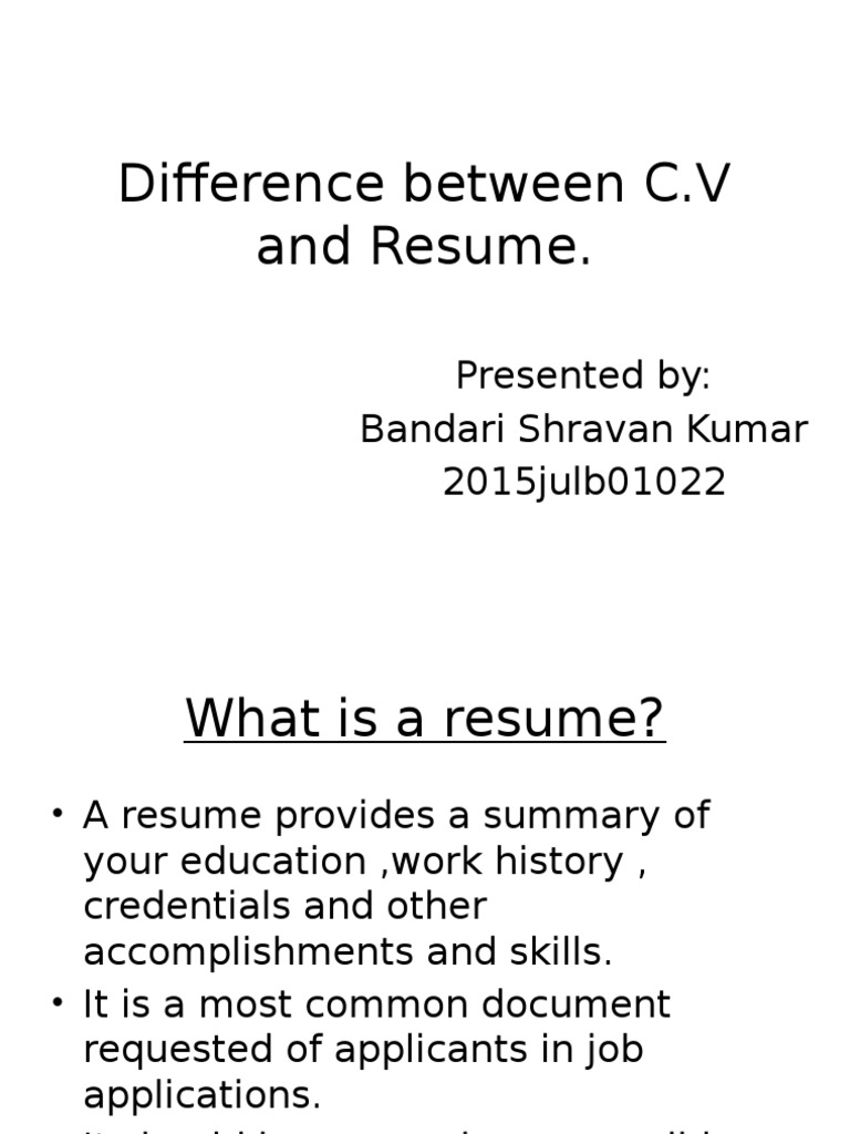 Difference Between Resume and Curriculum Vitae | PDF | Career & Growth ...