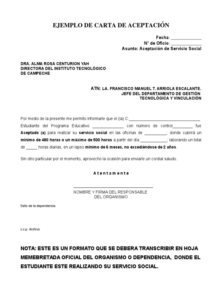 Ejemplo de Carta de Aceptación | PDF