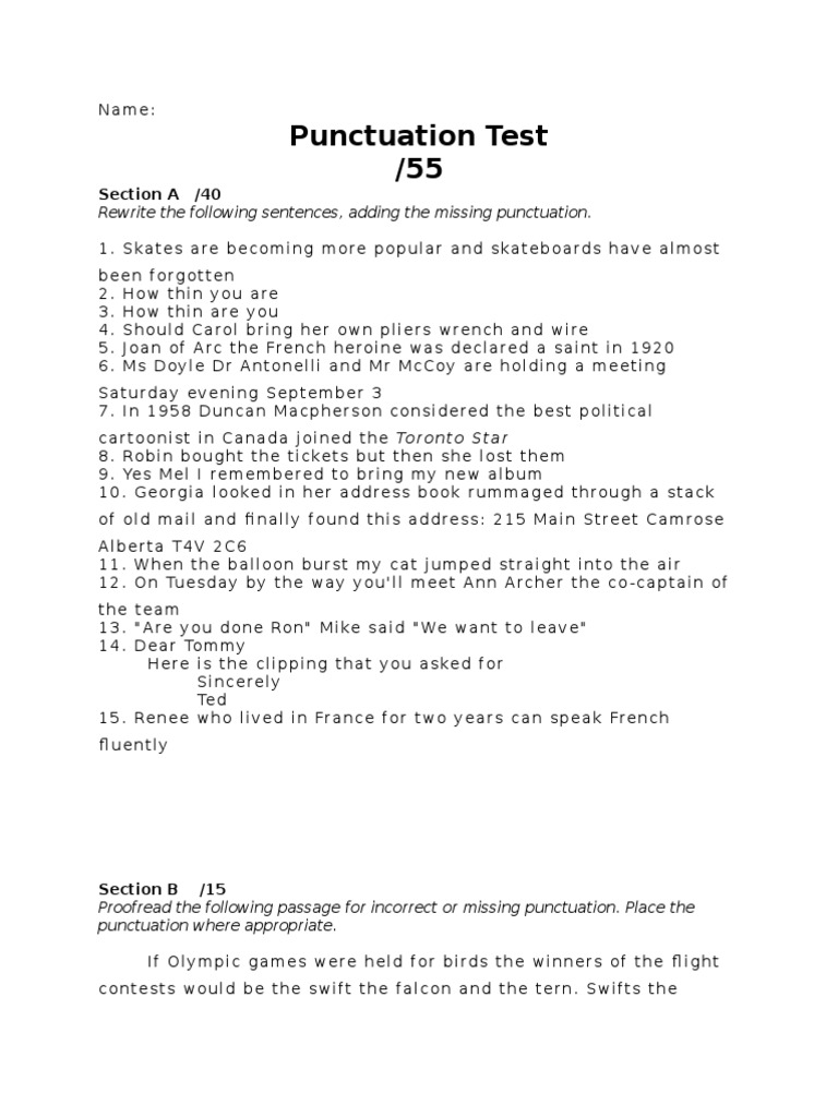 Punctuation Test | PDF | Text | Writing