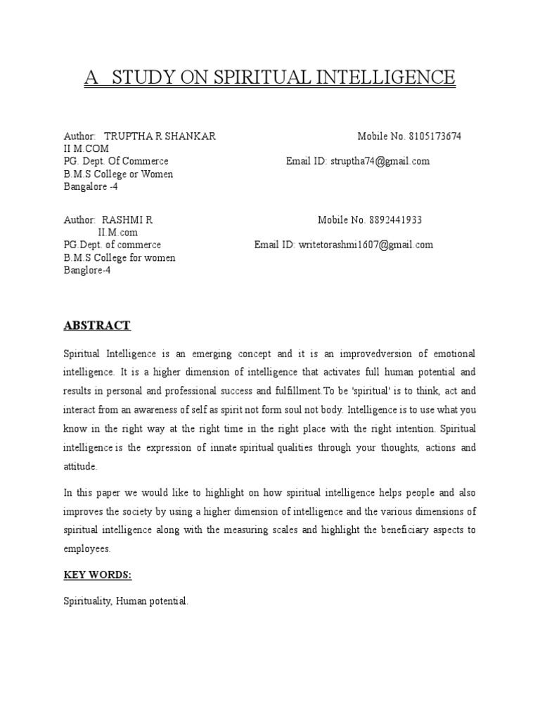 A Study On Spiritual Intelligence | PDF | Spirituality | Intelligence