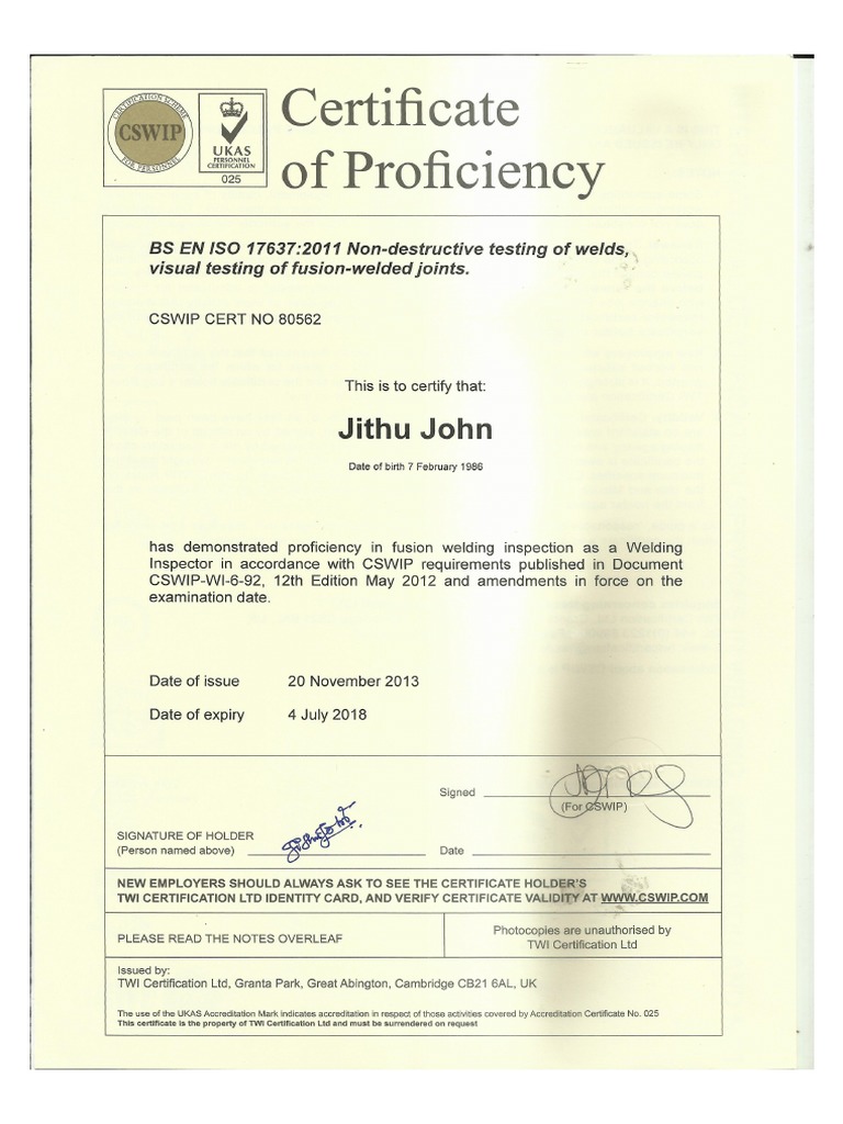 Cswip Certificate | PDF