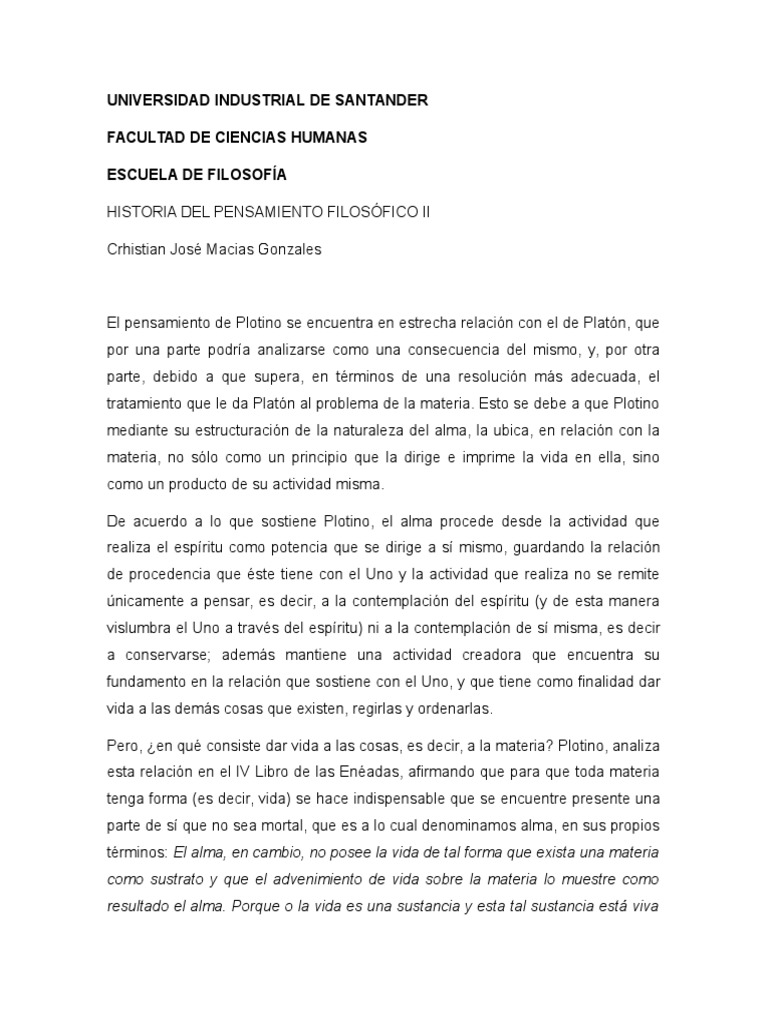 El Pensamiento de Plotino | PDF | Alma | Importar