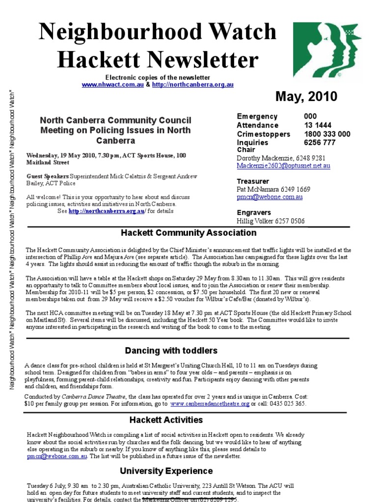 Hackett Neighbourhood Watch Newsletter - May 2010 | PDF | Domestic ...