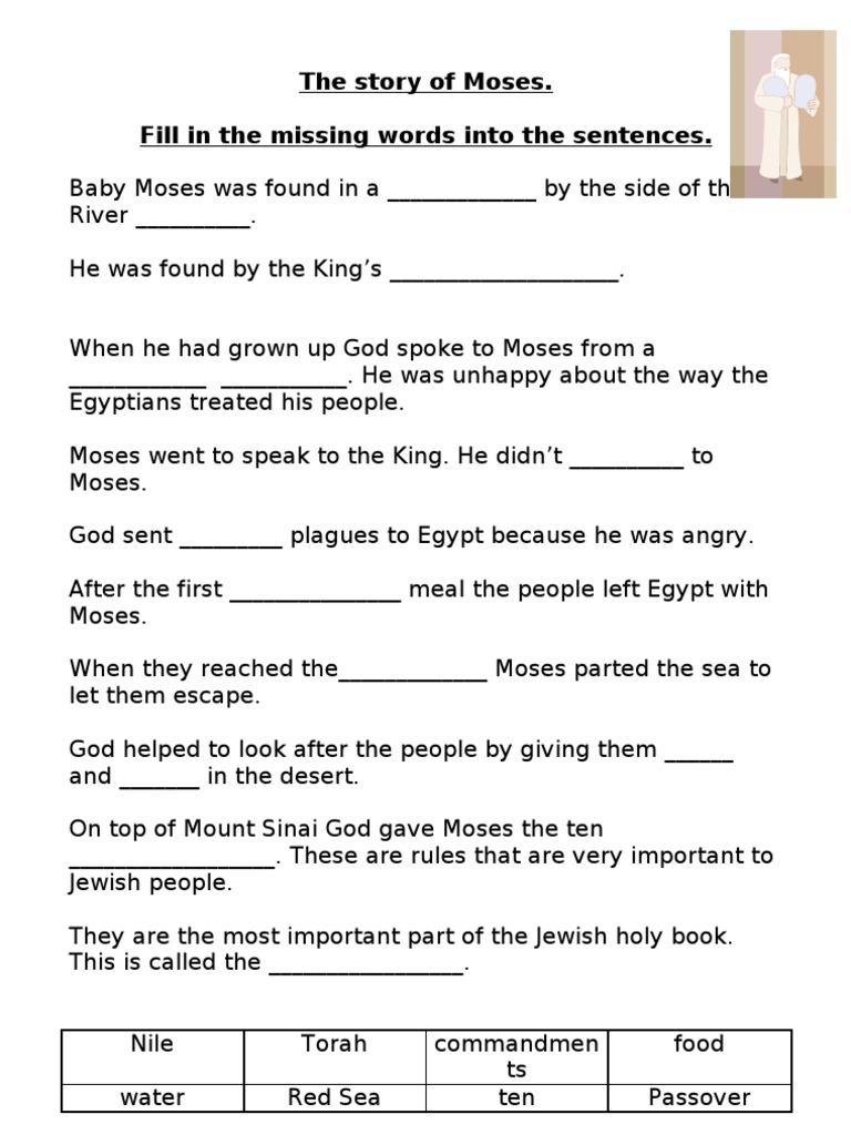 The Story of Moses. Fill in The Missing Words Into The Sentences | PDF ...