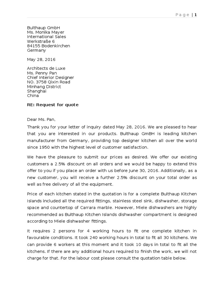 Quotation Reply Letter | Download Free PDF | Receipt | Kitchen