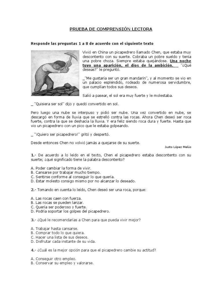 Prueba de Comprensión Lectora | Ocio