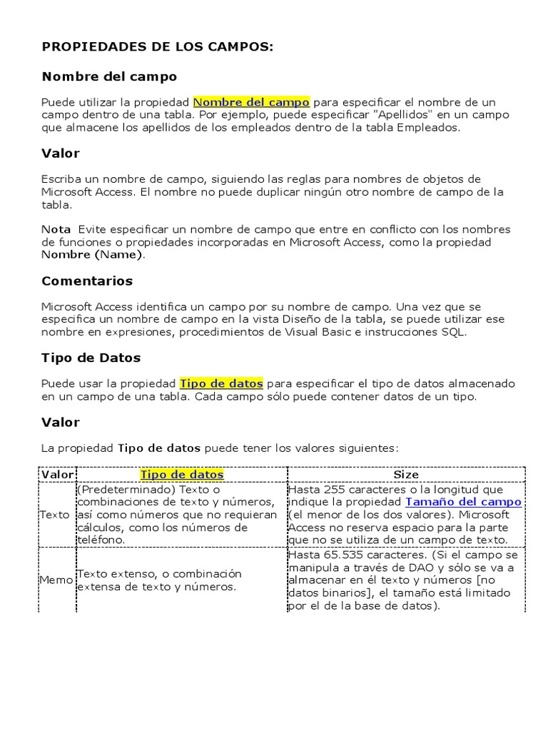 Temas de Ayuda de Access | PDF | Tabla (base de datos) | Tipo de datos