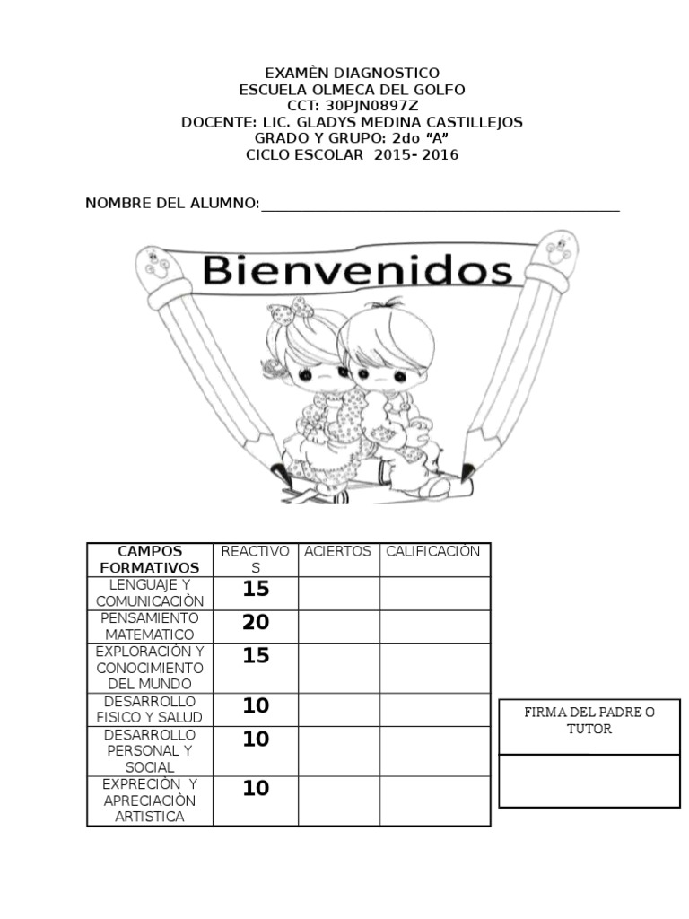 Evaluacion Diagnostica 2do de Preescolar 2015 | PDF | Jardín de infancia