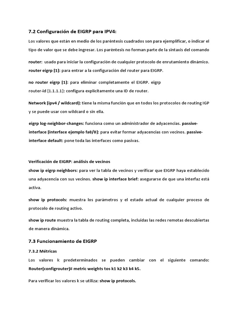 Resumen Comandos EIGRP | PDF | Enrutador (Computación) | Yo Pv6