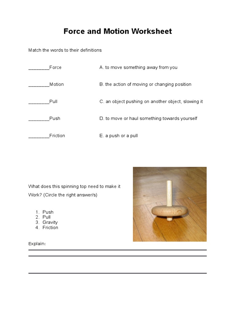 Force and Motion Worksheet | PDF