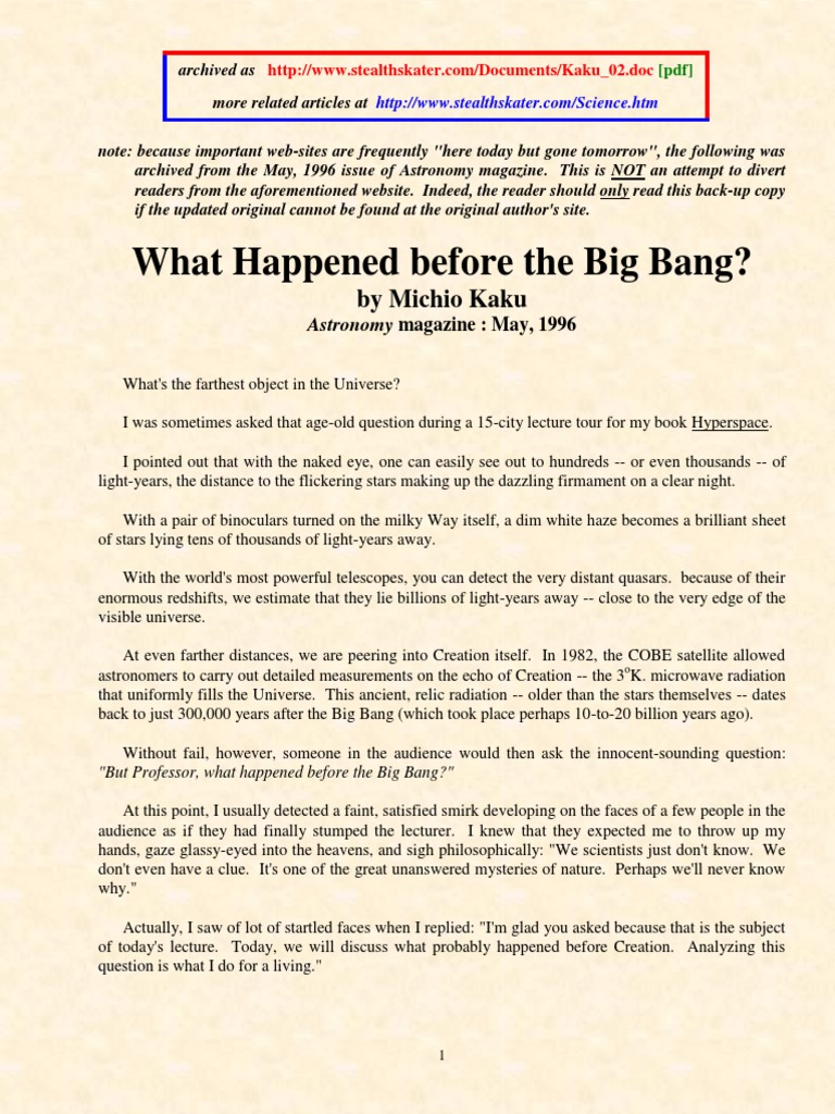 What Happened Before The Big Bang?: by Michio Kaku | PDF | Universe ...