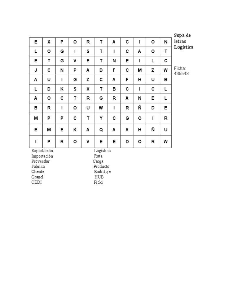 Sopa de Letras: Términos de Logística | PDF