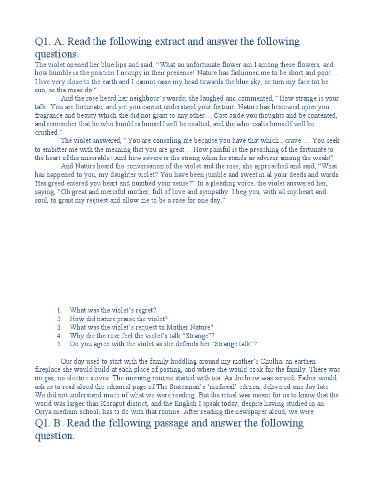 Q1. A. Read The Following Extract and Answer The Following Questions ...