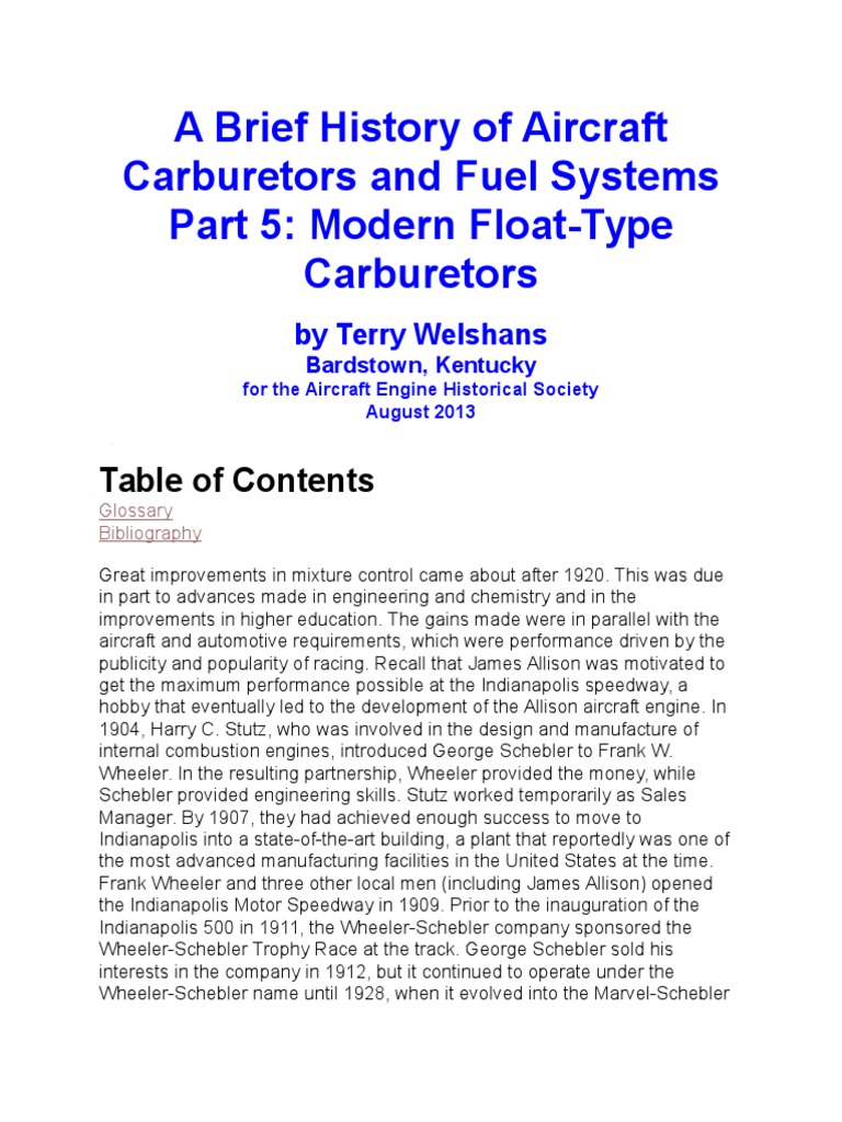 A Brief History of Aircraft Carburetors and Fuel Systems | PDF ...