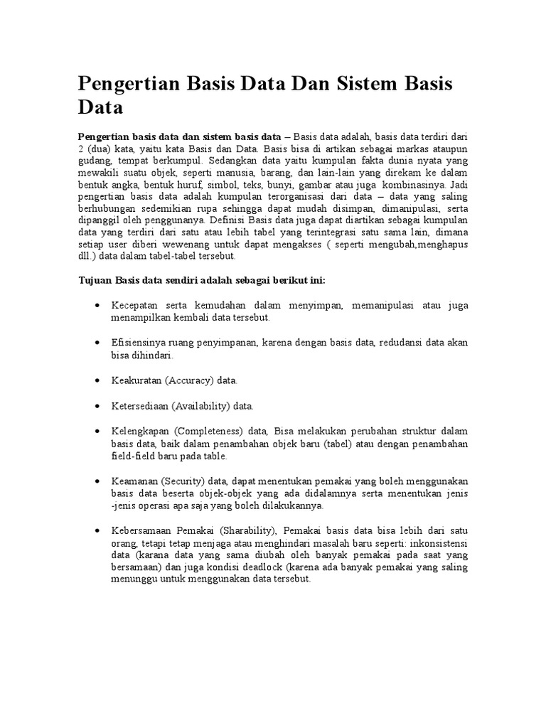 Pengertian Basis Data Dan Sistem Basis Data | PDF