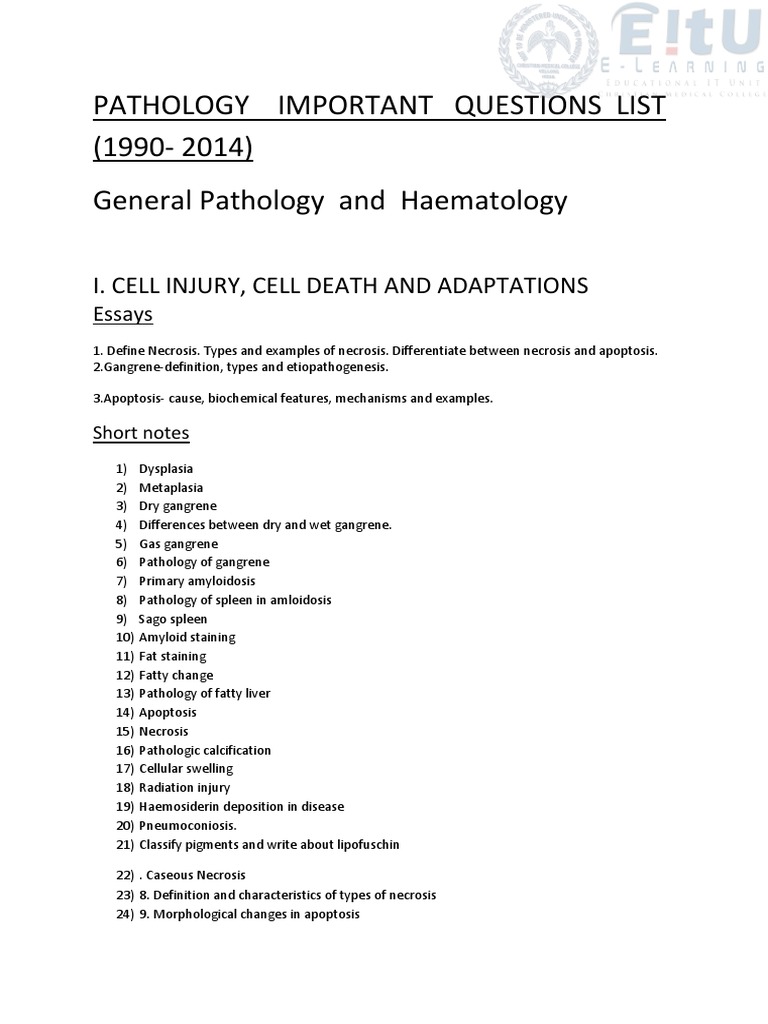 01 Pathology Paper I | PDF | Necrosis | Anemia