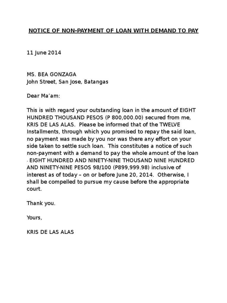 NOTICE Of NON payment For Plaintiff