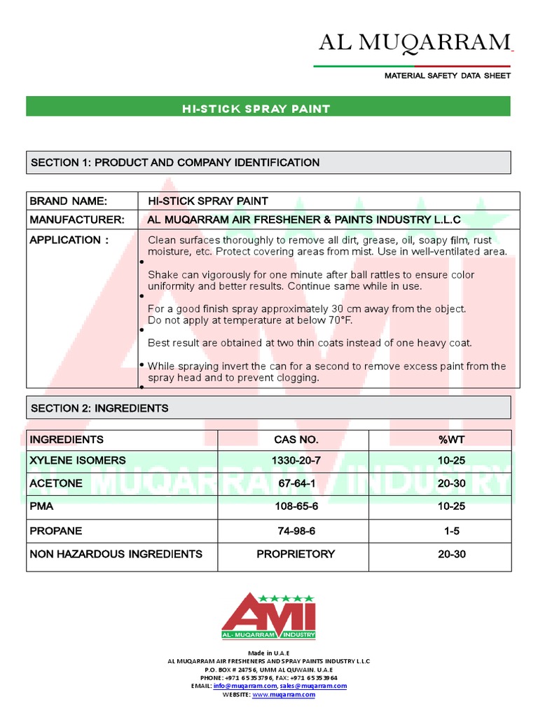 Hi-Stick Spray Paint Msds | PDF | Personal Protective Equipment | Safety