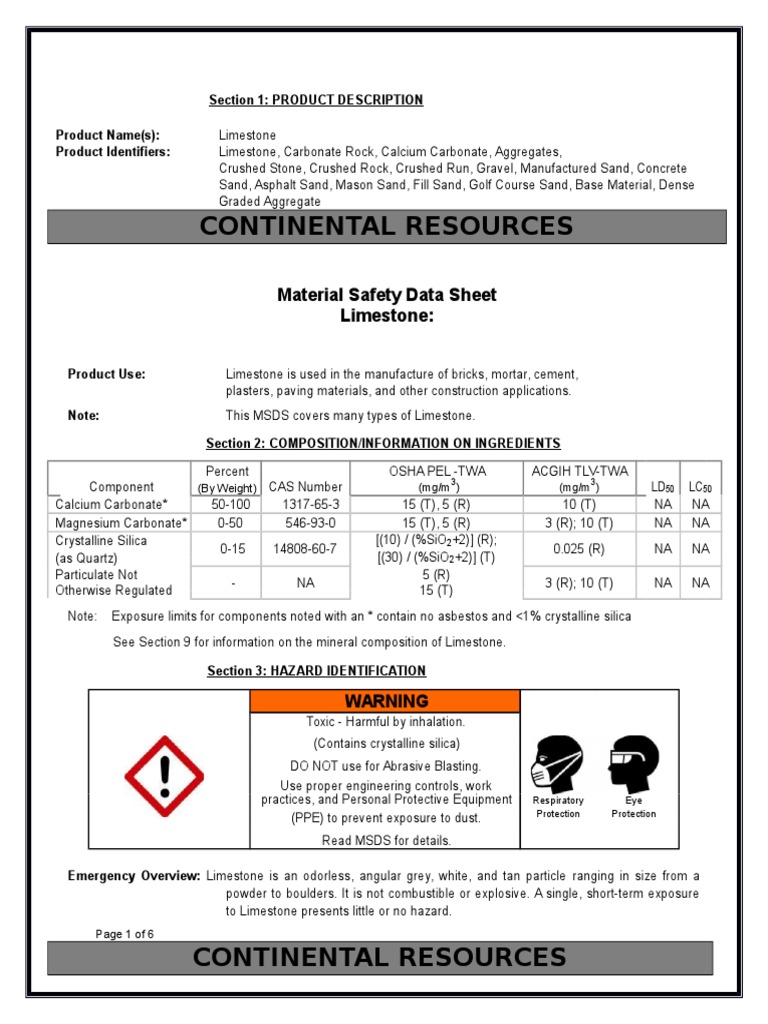 Limestone MSDS | PDF | Silicon Dioxide | Minerals