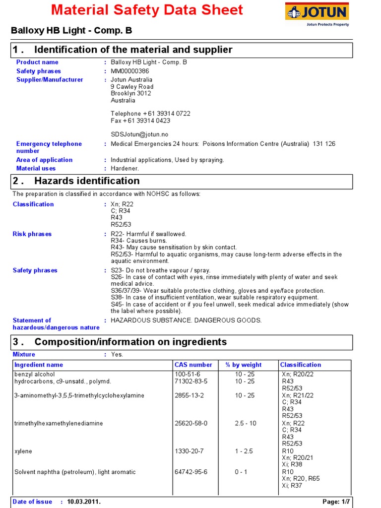 SDS - Balloxy HB Light - Comp. B - Marine - Protective - English (Uk ...