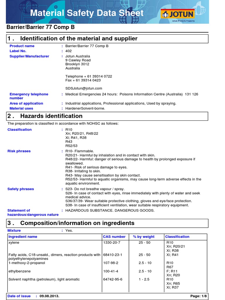 SDS - Barrier - Barrier 77 Comp B - Marine - Protective - English (Uk ...