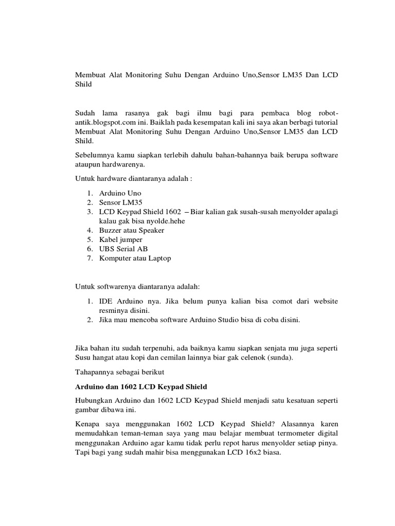 Membuat Alat Monitoring Suhu Dengan Arduino Uno | PDF | Komputer ...