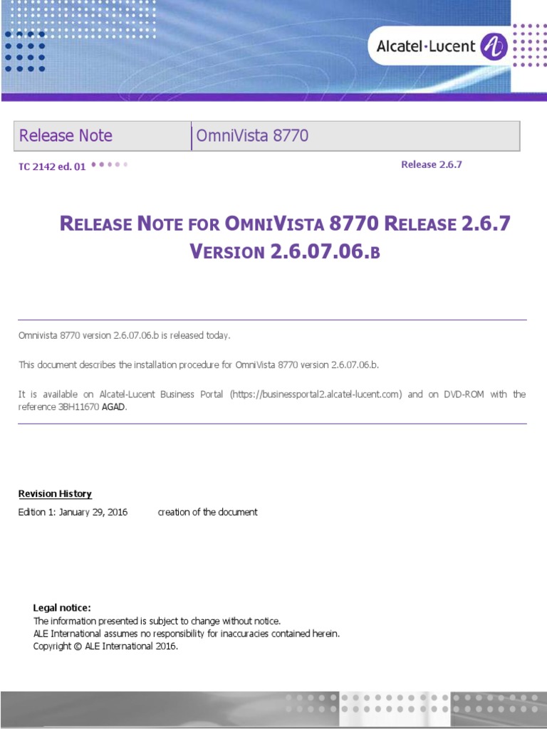 Tc2142en-Ed01 Release Note For Omnivista 8770 Release 2.6.7 | PDF | Web ...