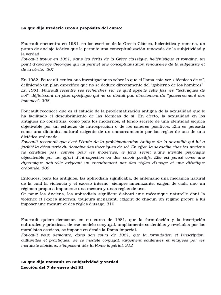 Foucault, Michel - Subjetividad y Verdad (Artículo Inédito) | PDF ...