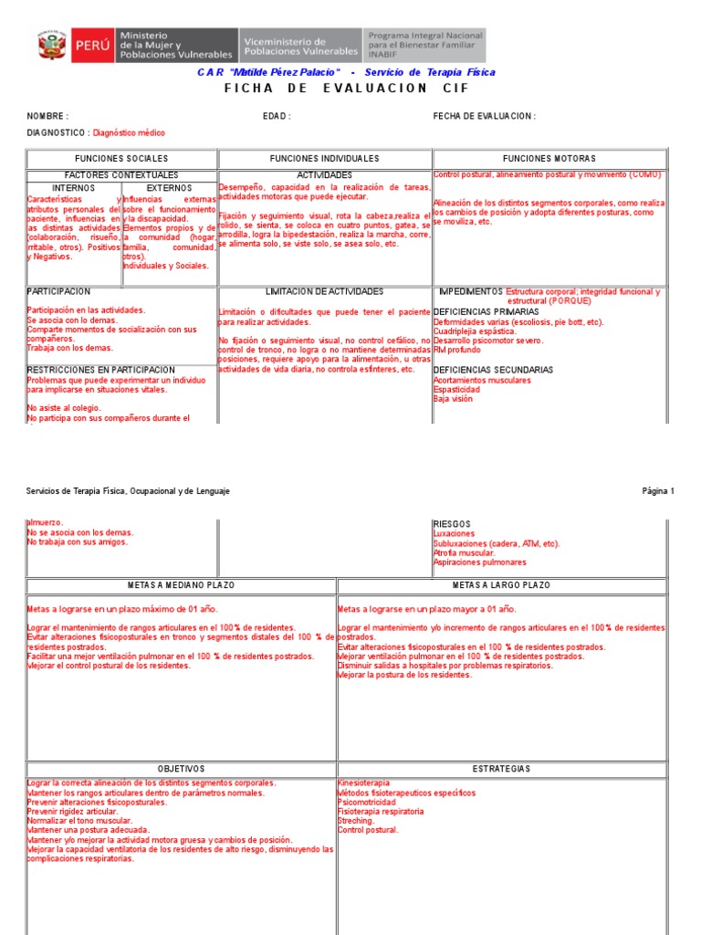 Ficha NDT-CIF - Modelo | PDF | Parálisis cerebral | Músculo