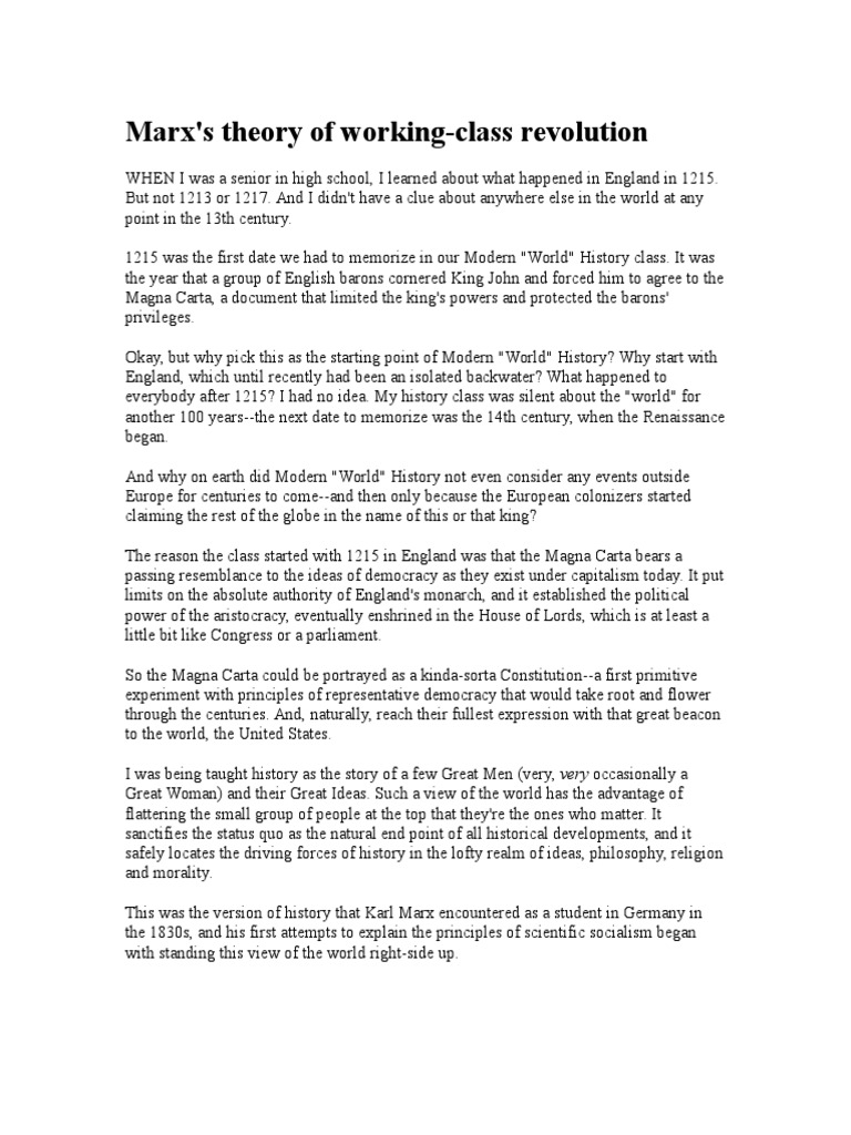 Marxist's Theory of Working Class Revolution | Karl Marx | Capitalism