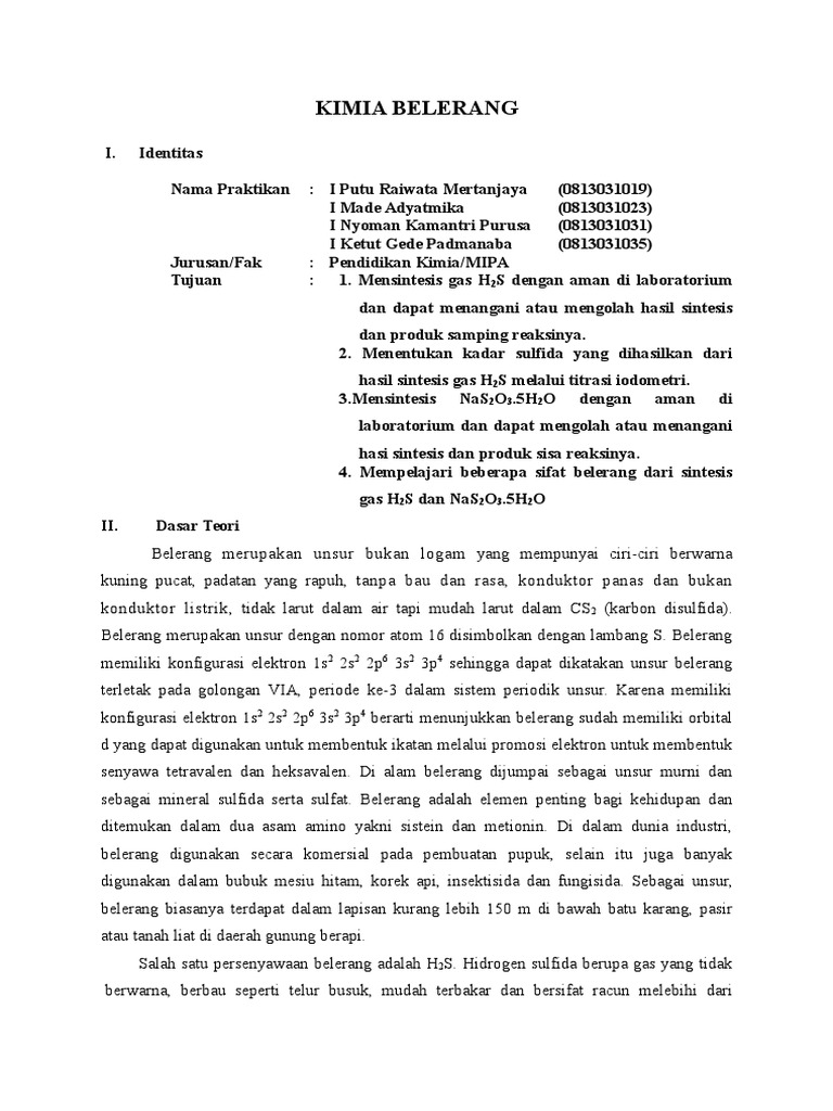 Kimia Belerang | PDF