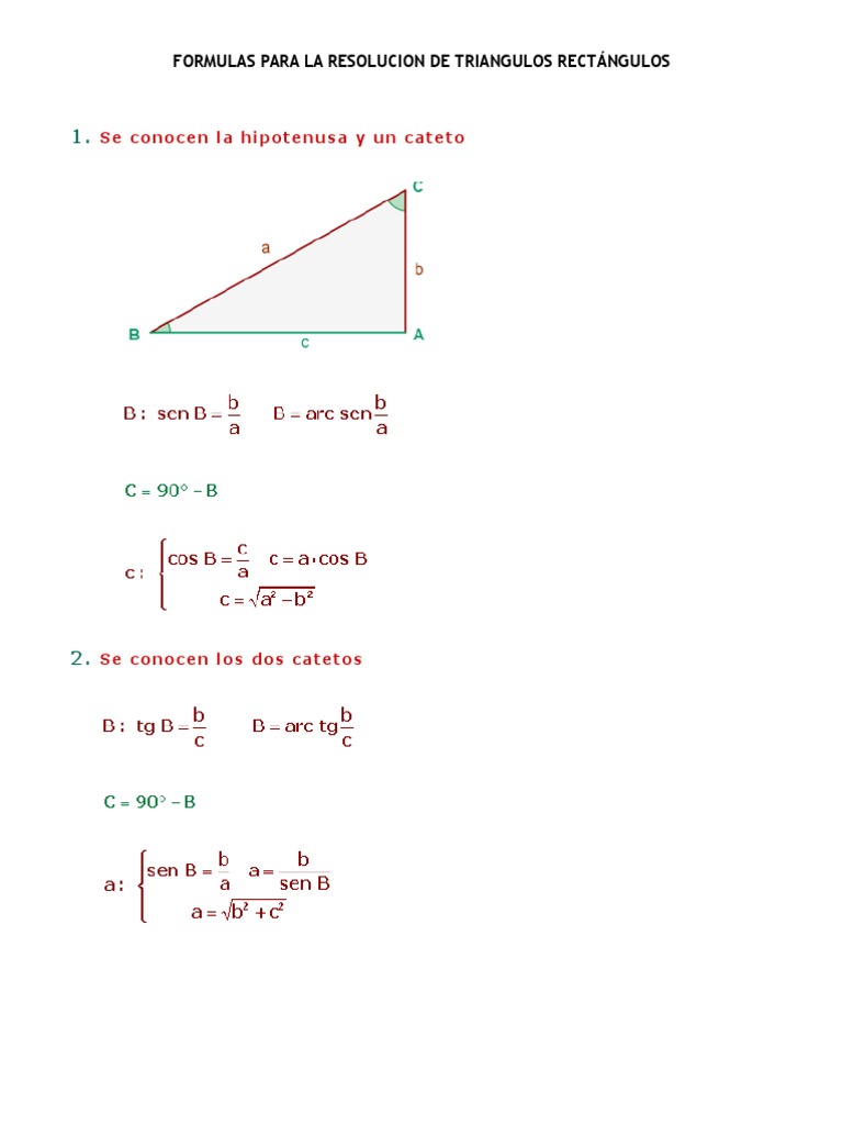 FORMULAS PARA LA RESOLUCION DE TRIANGULOS RECTÁNGULOS.docx | Formas ...