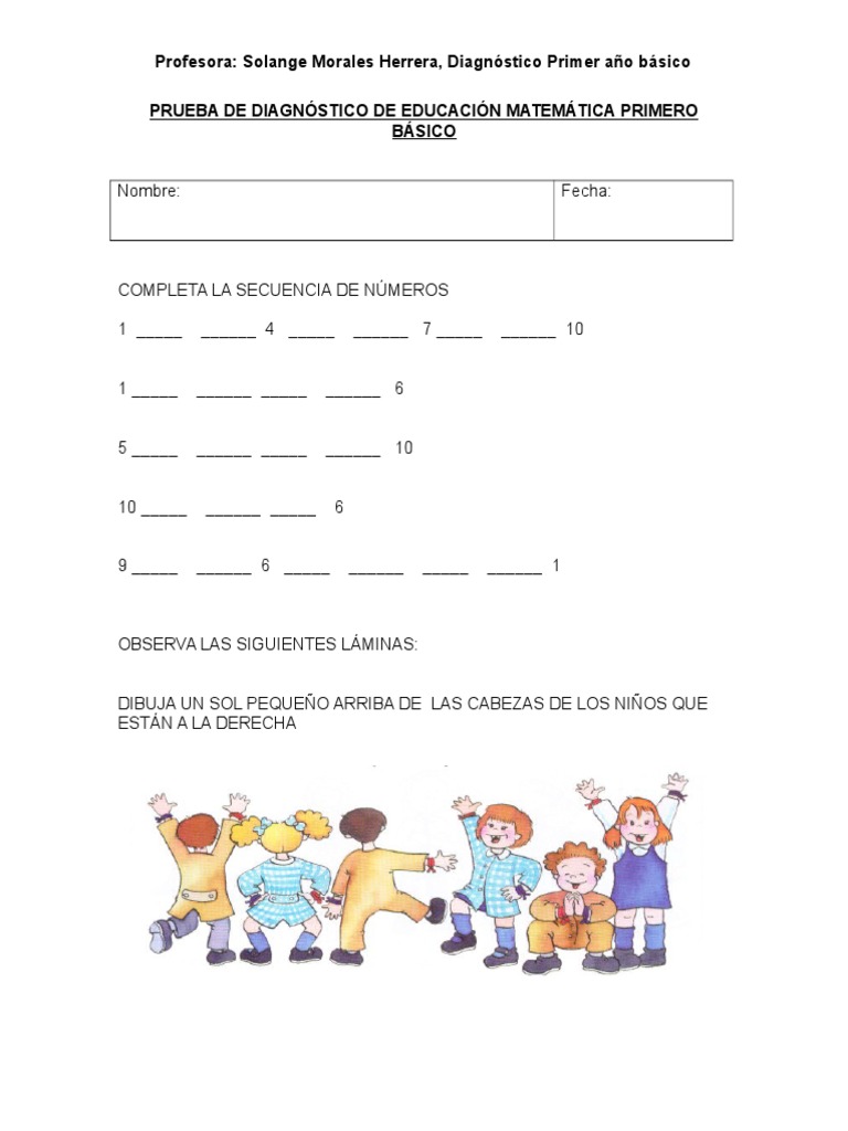 Prueba Diagnóstica Matemáticas 1° Básico | PDF | Cognición | Aprendizaje