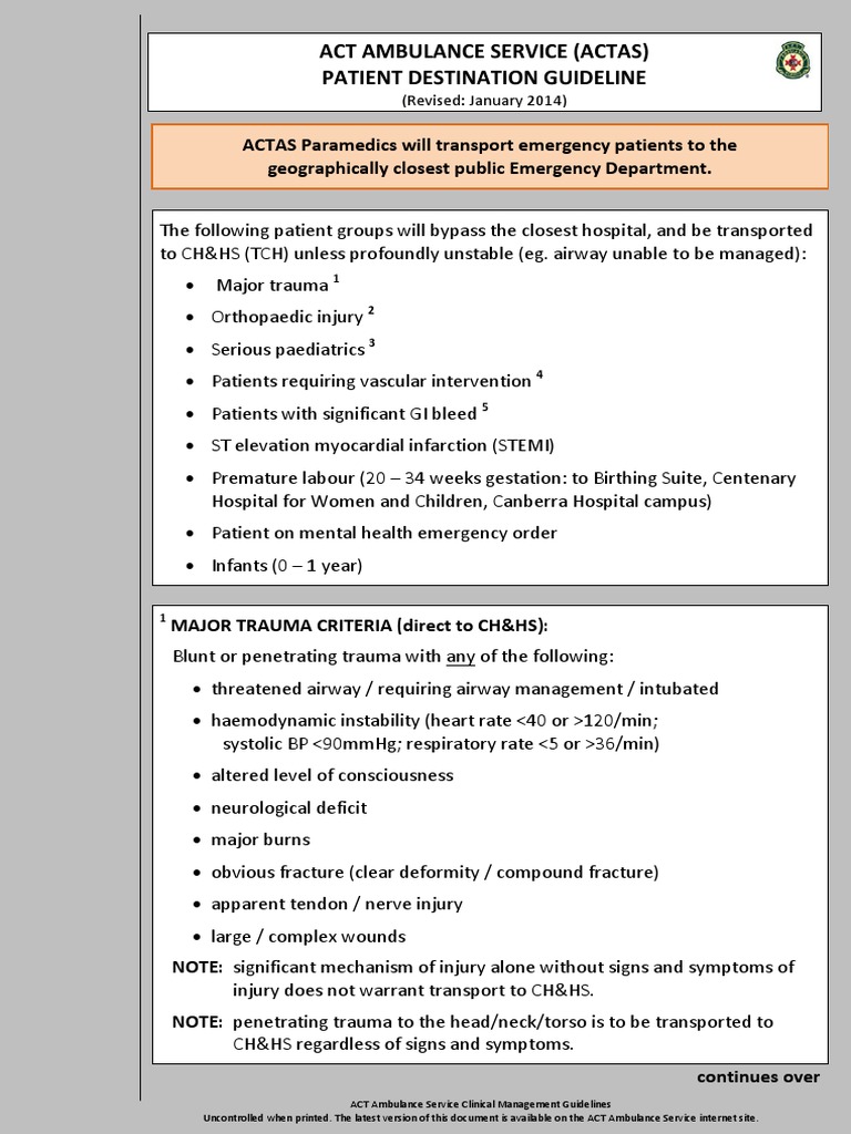 04 Patient Destination Guideline | PDF | Major Trauma | Emergency ...