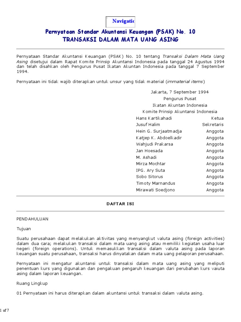 Akuntansi Transaksi Valuta Asing PSAK 10 | PDF