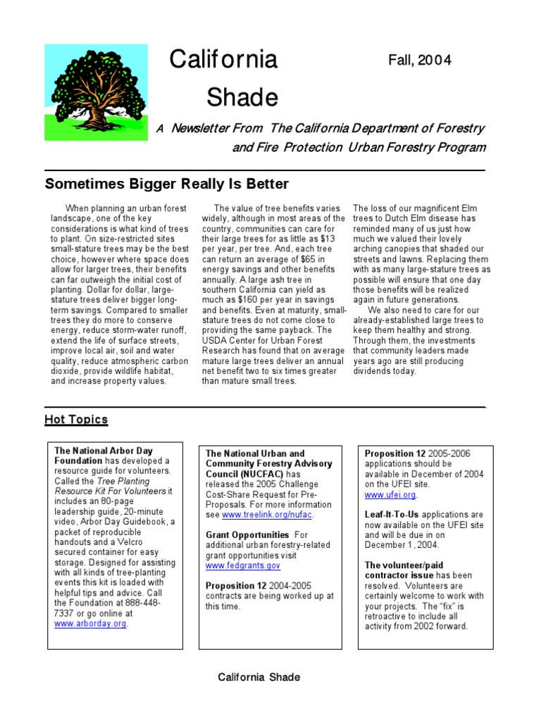 California Shade Newsletter, Fall 04 California Urban Forestry Program ...