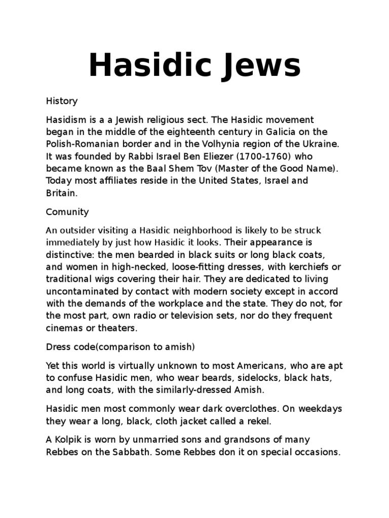 History and Traditions of Hasidic Jews | PDF | Hasidic Judaism ...