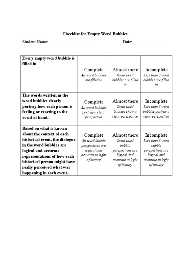 Checklist For Empty Word Bubbles | PDF | Language Arts & Discipline