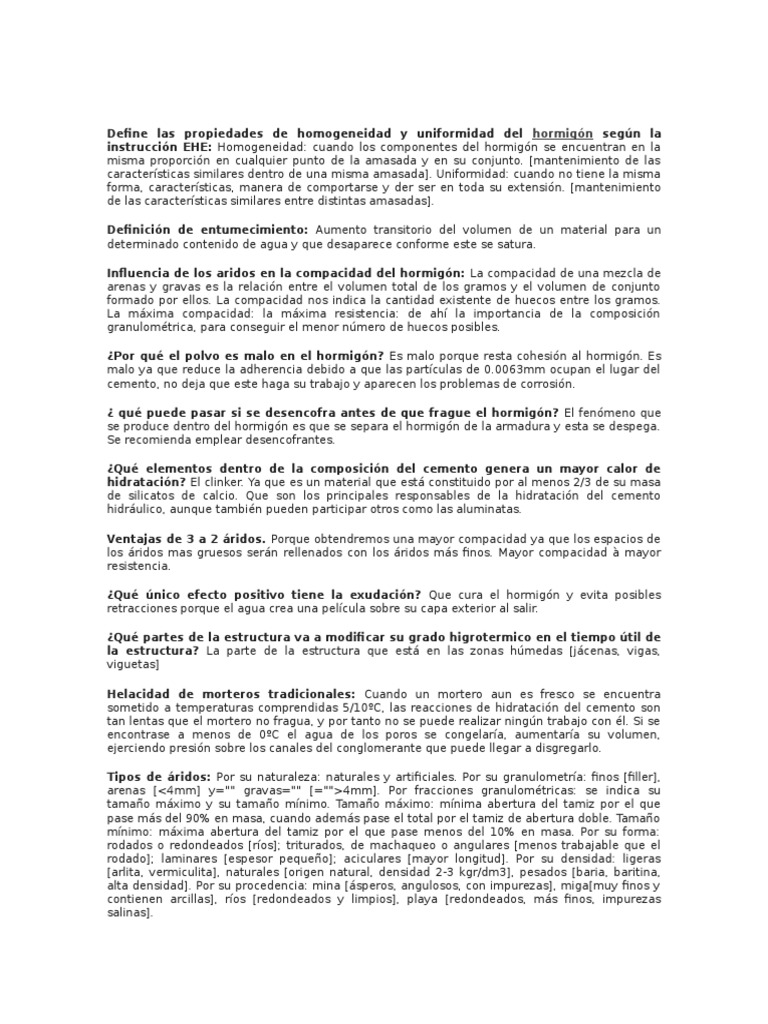 Propiedades de homogeneidad en hormigón | PDF | Hormigón | Cemento