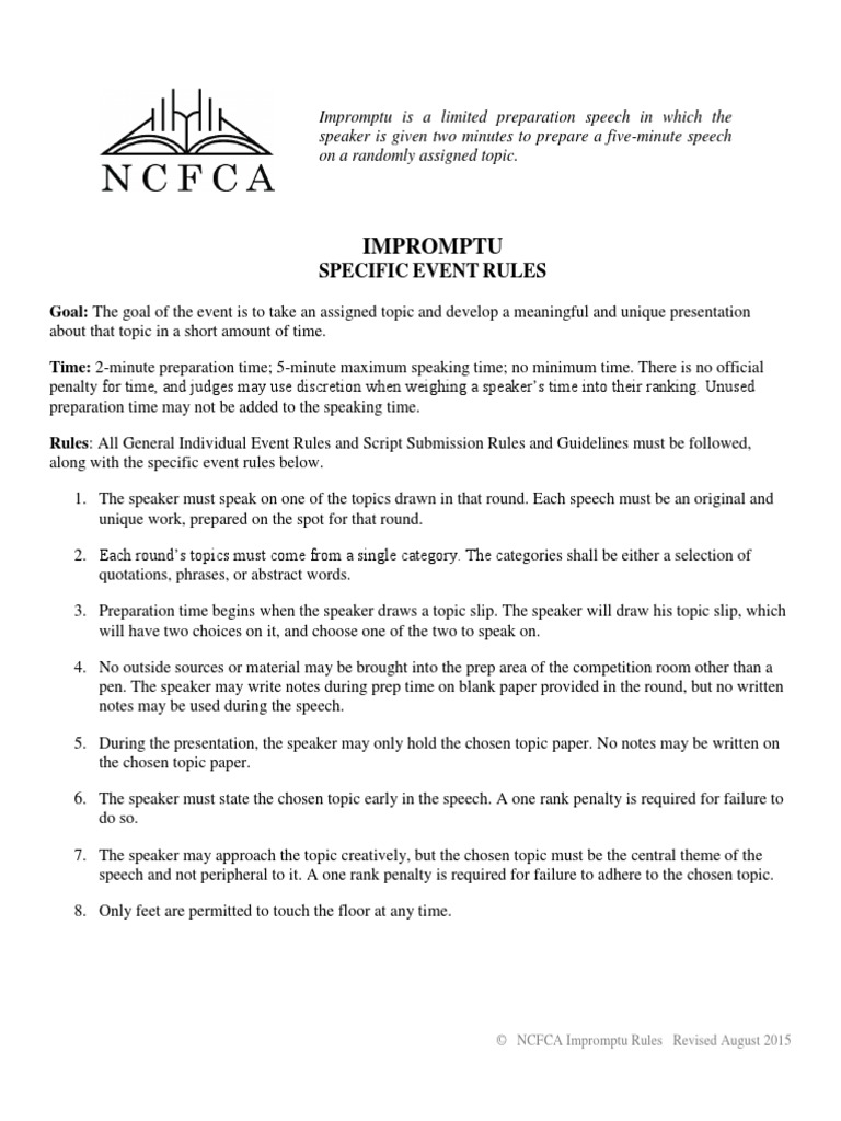 NCFCA Impromptu Speech Rules | PDF | Career & Growth | Art