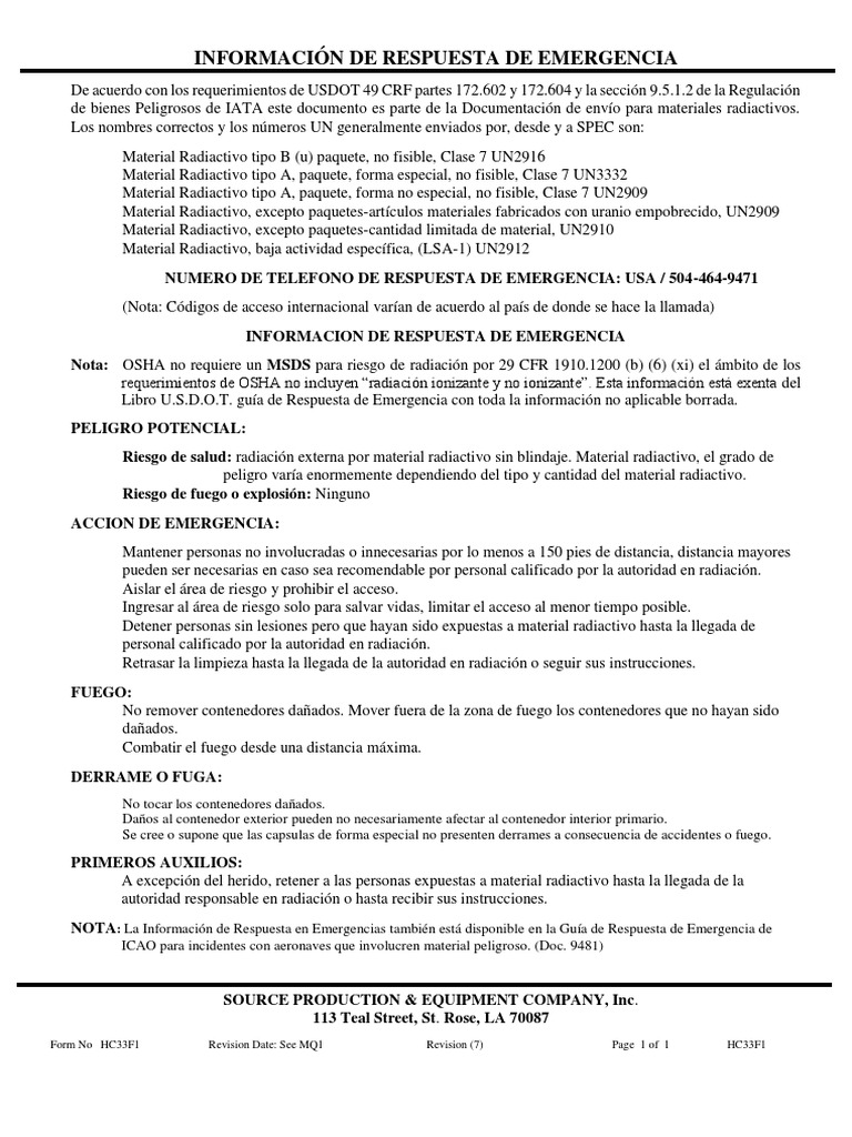Msds Iridio 192 - Spec | PDF | Desintegración radioactiva | Radiación ...