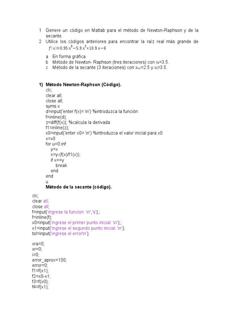 Genere Un Código en Matlab para El Método de Newton | PDF | Algoritmos | Informática teórica