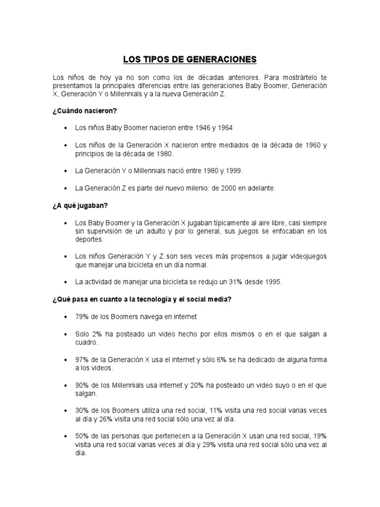 Generaciones | PDF | Baby Boomers | Millennials