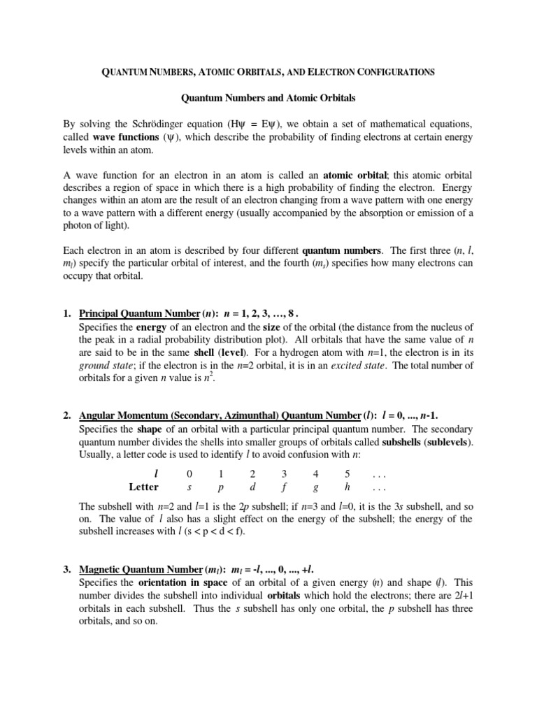 Quantum Numbers | Atomic Orbital | Electron Configuration