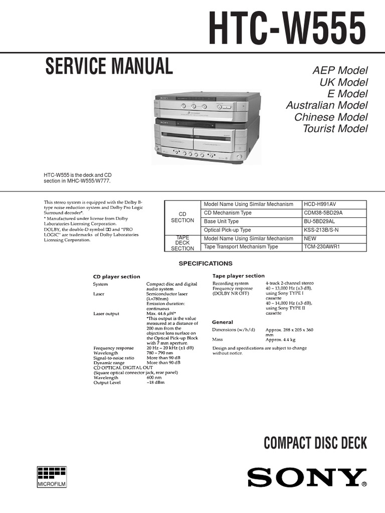 Sony HTC-W555 (MHC-W555 - W777) | PDF | Amplifier | Compact Cassette