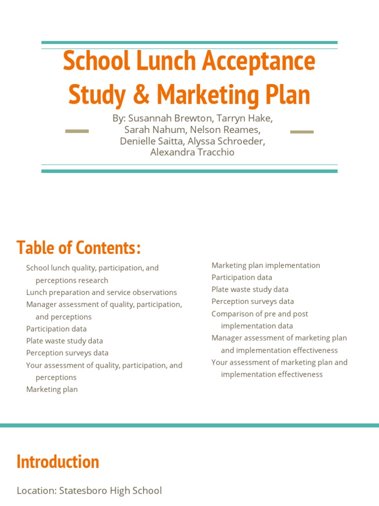 School Lunch Quality and Marketing Study | PDF | School Meal | Soft Drink