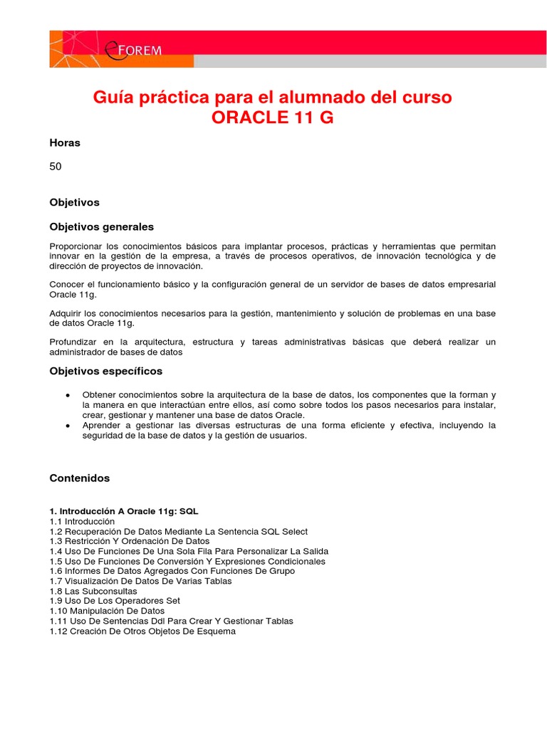 Guía completa para el aprendizaje de Oracle Database 11g | PDF | SQL ...