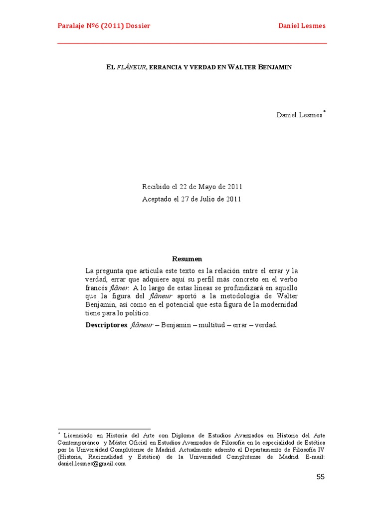 BENJAMIN. Flaneur, Errancia, Verdad | PDF | Edgar Allan Poe | Verdad
