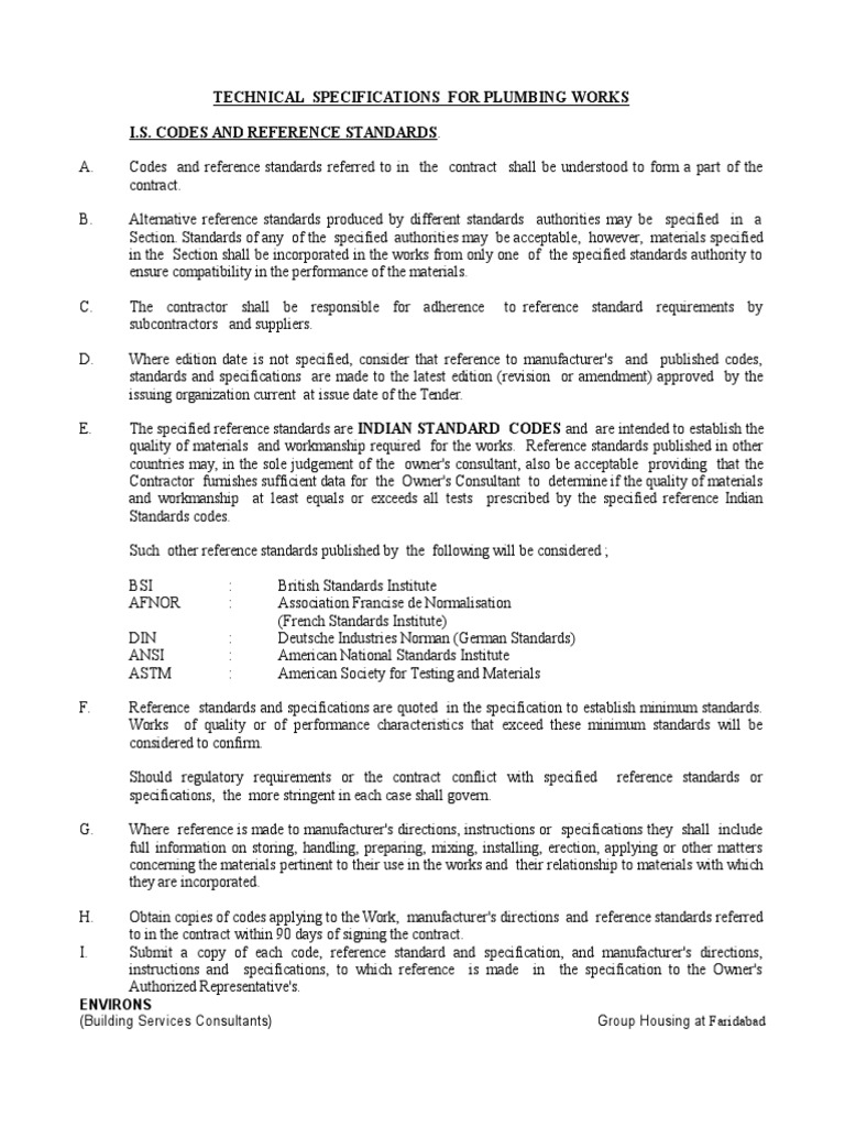 Technical Specifications-Plumbing | PDF | Pipe (Fluid Conveyance ...